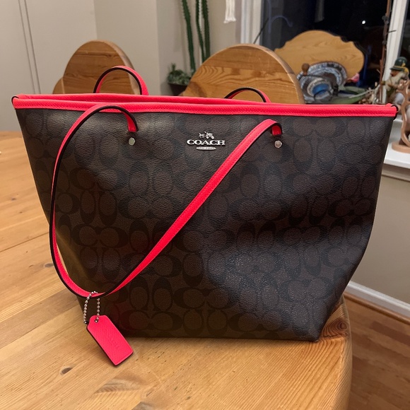 Coach | Bags | Coach Signature Neon Pink Zip Tote | Poshmark